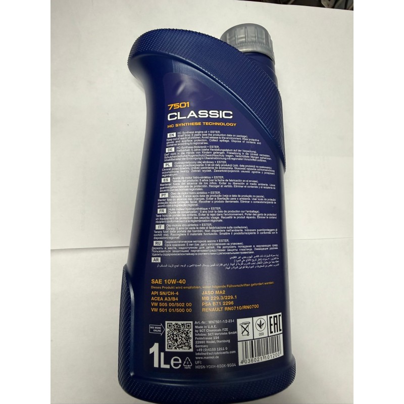 Olio Motore Mannol Classic 7501 10W-40 1L – API SN ACEA A3/B4